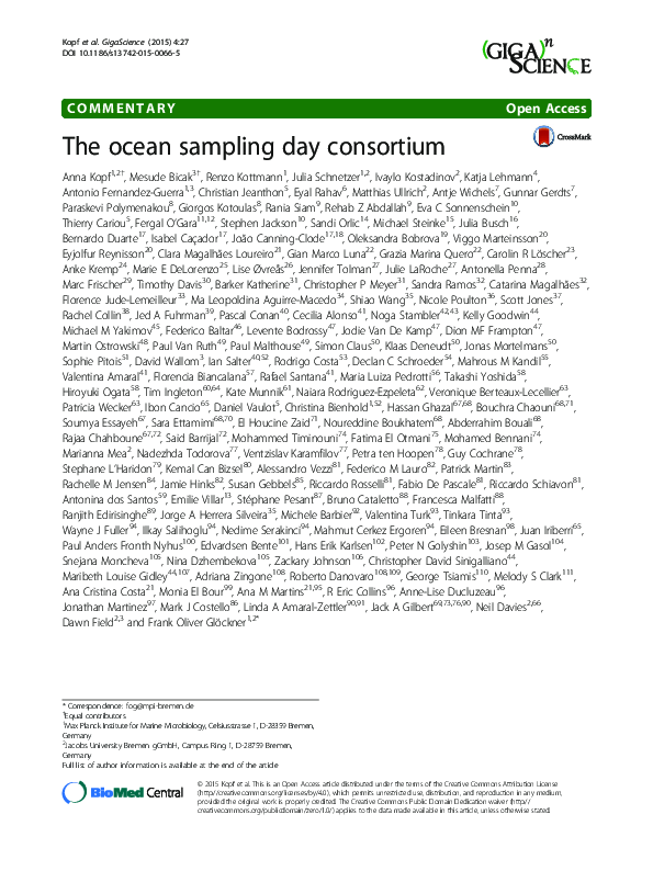 (PDF) Establishing the Ocean Sampling Day Consortium for Marine ...