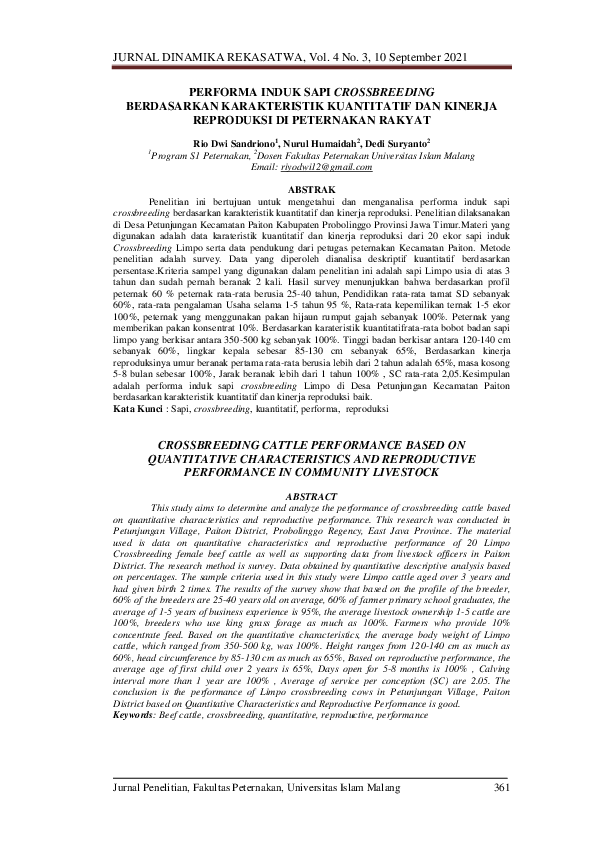 (PDF) Performa Induk Sapi Crossbreeding Berdasarkan Karakteristik ...