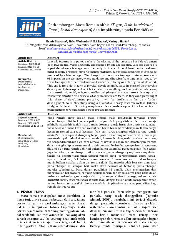 (PDF) Perkembangan Masa Remaja Akhir (Tugas, Fisik, Intelektual, Emosi ...