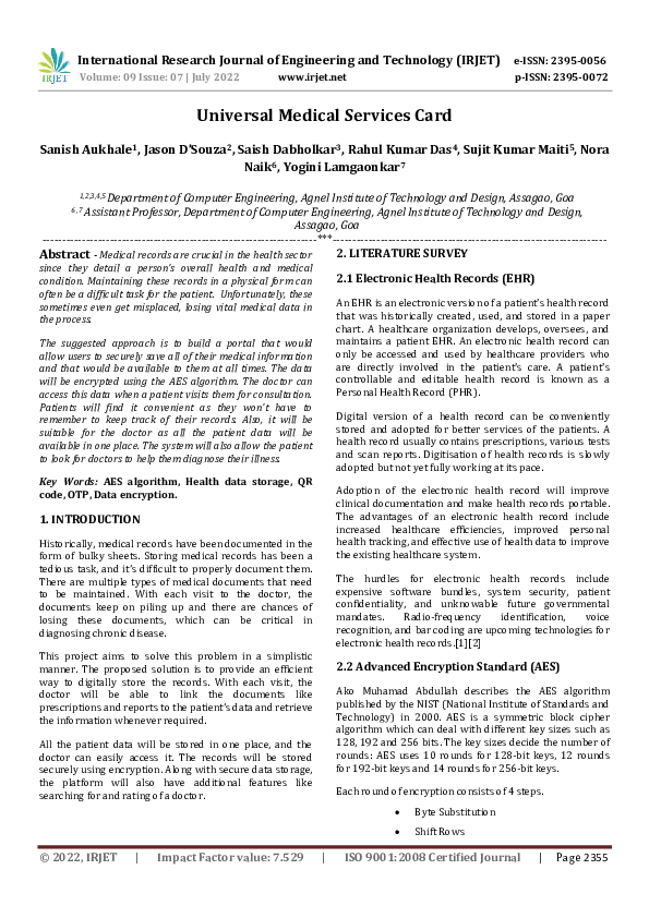 (PDF) Universal Medical Services Card