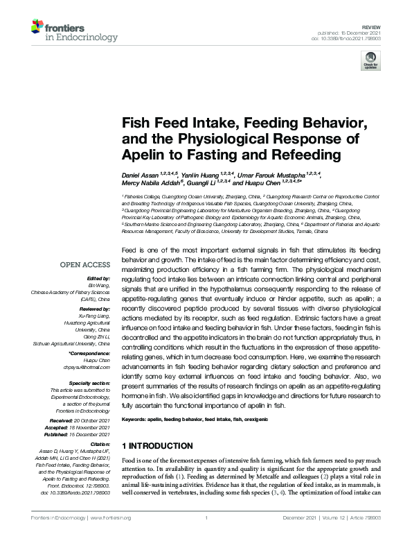 (PDF) Fish Feed Intake, Feeding Behavior, and the Physiological ...