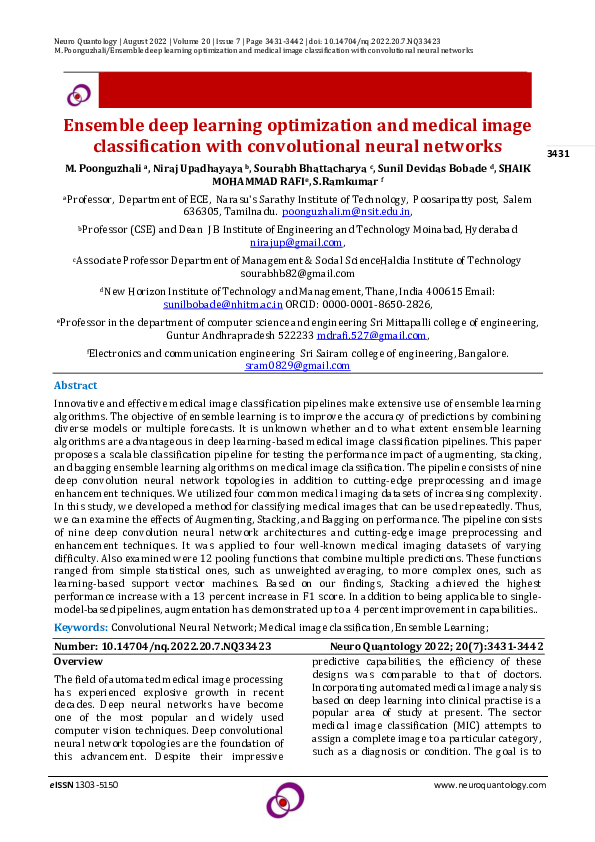 (PDF) Ensemble deep learning optimization and medical image classification with convolutional ...