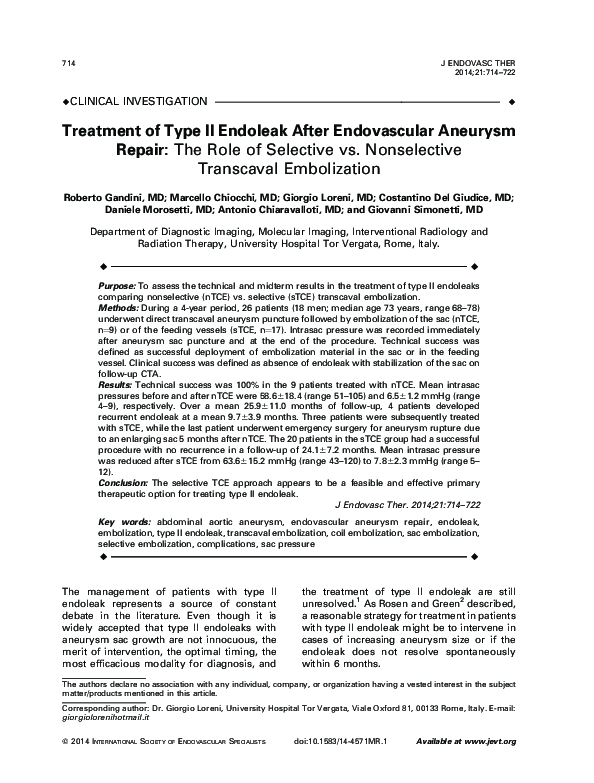 (PDF) Treatment of type II endoleak after endovascular aneurysm repair ...