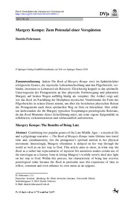 (PDF) Margery Kempe: Zum Potenzial einer Verspäteten | Daniela Fuhrmann ...