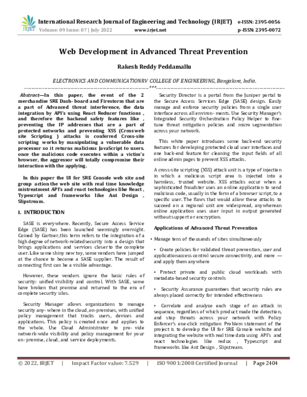Pdf Web Development In Advanced Threat Prevention