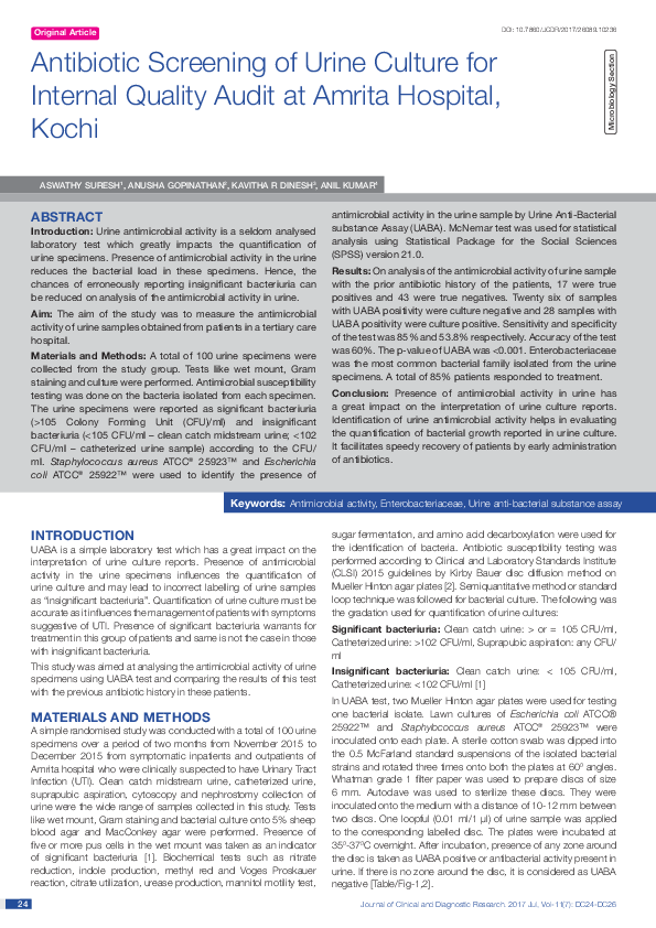 (PDF) Antibiotic Screening of Urine Culture for Internal Quality Audit ...