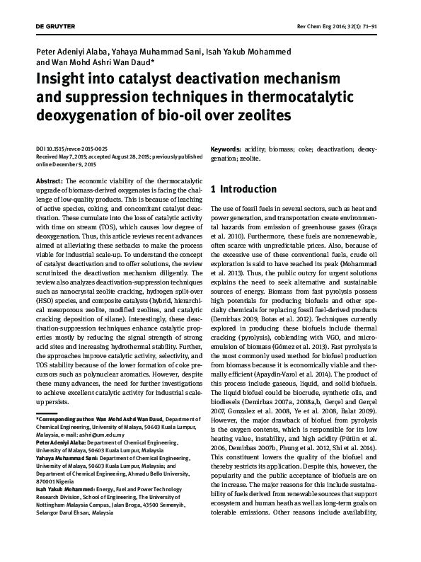 (PDF) Insight into catalyst deactivation mechanism and suppression ...
