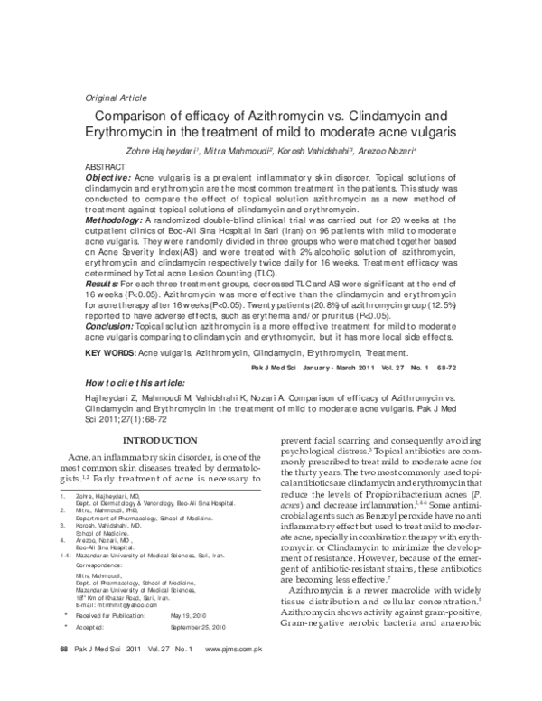 (PDF) Comparison of efficacy of Azithromycin vs. Clindamycin and ...
