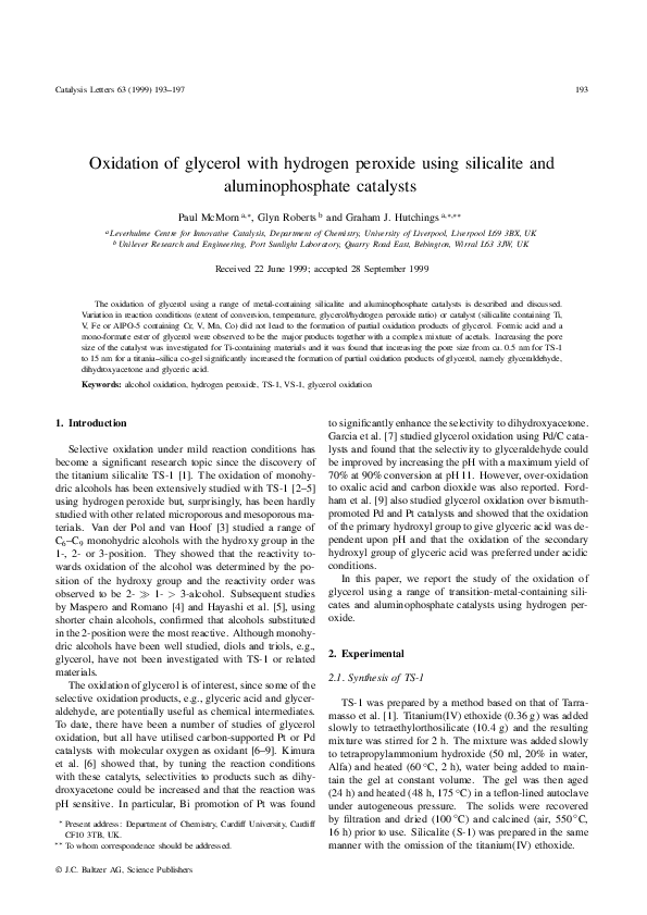 (PDF) Oxidation of glycerol with hydrogen peroxide using silicalite and ...