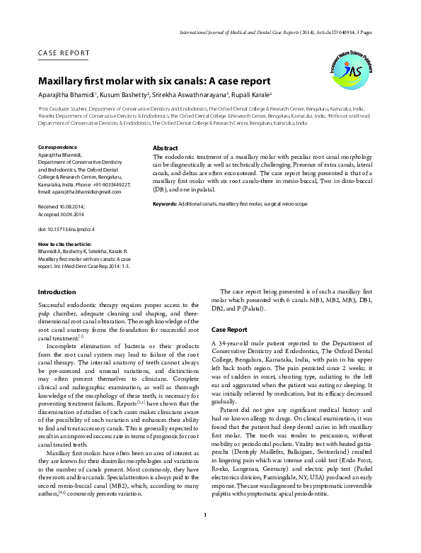(PDF) Maxillary first molar with six canals: A case report