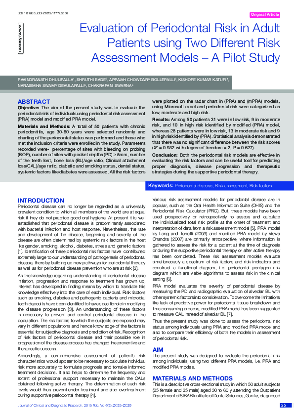 (PDF) Evaluation of Periodontal Risk in Adult Patients using Two ...