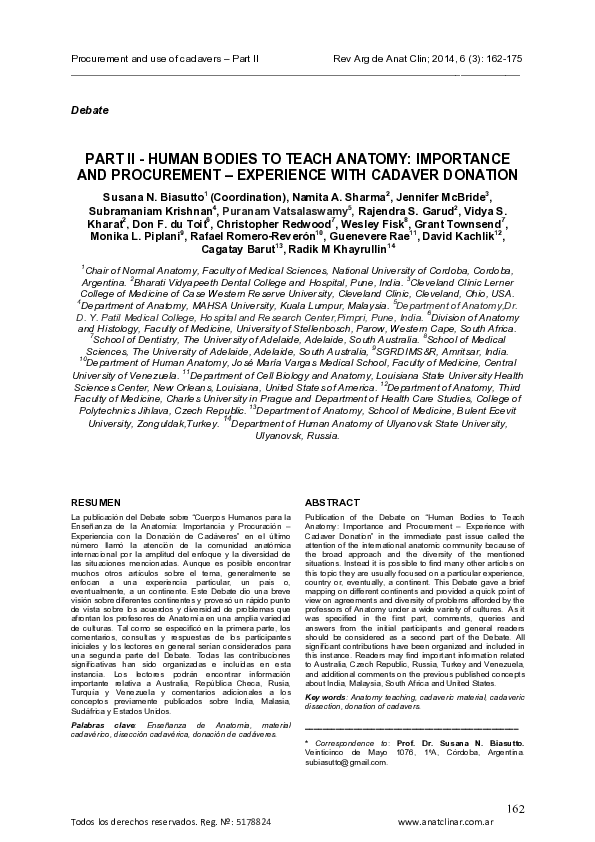 (PDF) PART II - HUMAN BODIES TO TEACH ANATOMY: IMPORTANCE AND ...