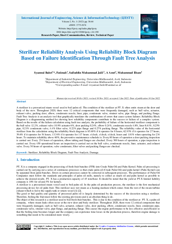 Pdf Sterilizer Reliability Analysis Using Reliability Block Diagram