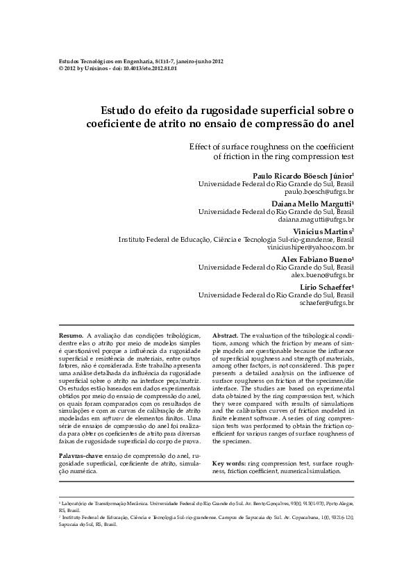 (PDF) Estudo do efeito da rugosidade superficial sobre o coeficiente de ...
