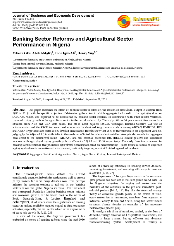 (PDF) Banking Sector Reforms and Agricultural Sector Performance in Nigeria