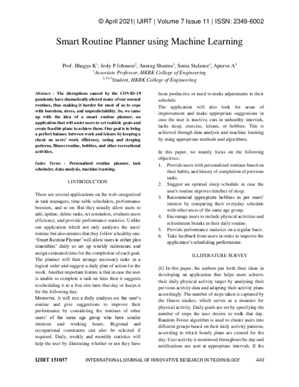 (PDF) Smart Routine Planner using Machine Learning
