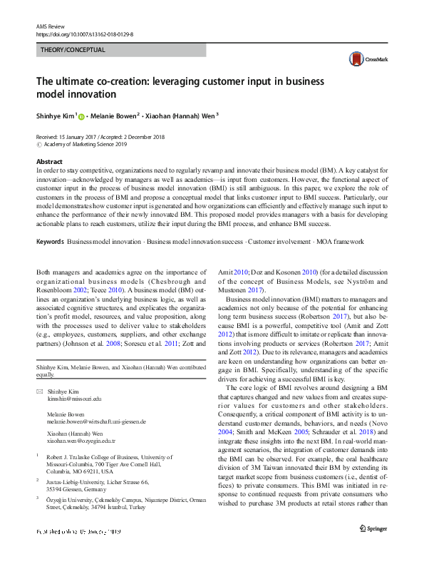 (PDF) The ultimate co-creation: leveraging customer input in business ...