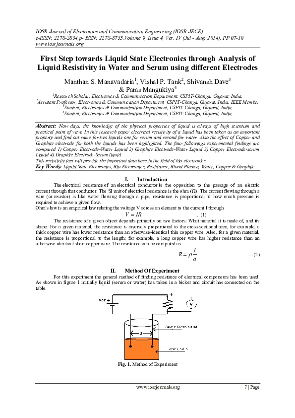 (PDF) First Step towards Liquid State Electronics through Analysis of ...