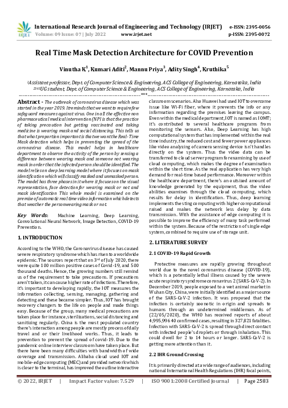 (PDF) Real Time Mask Detection Architecture for COVID Prevention