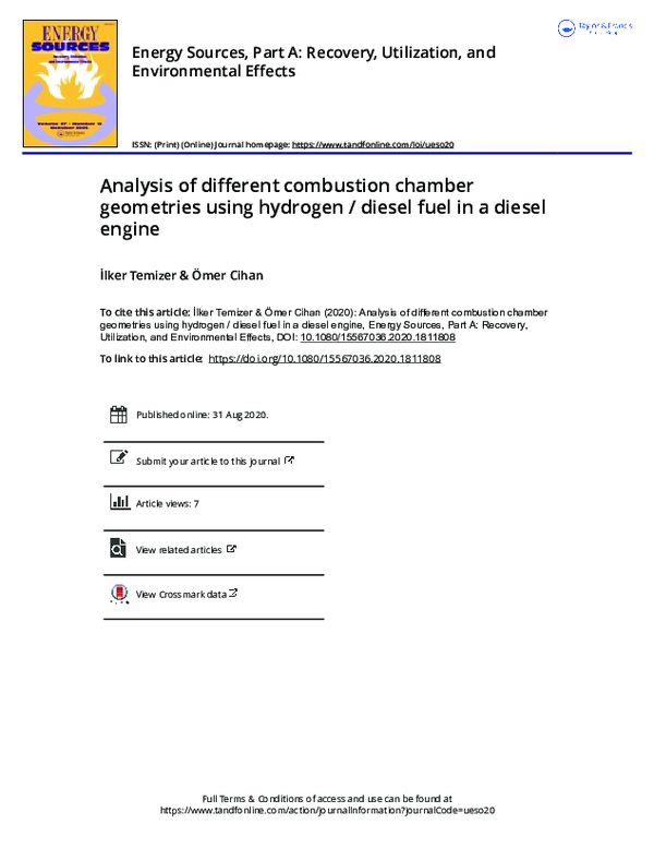 Pdf Analysis Of Different Combustion Chamber Geometries Using Hydrogen Diesel Fuel In A