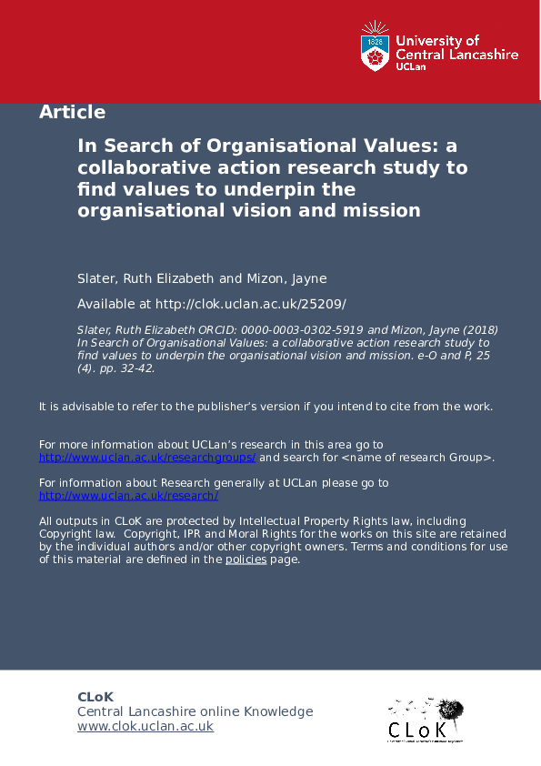 (PDF) In Search of Organisational Values: a collaborative action research study to find values ...
