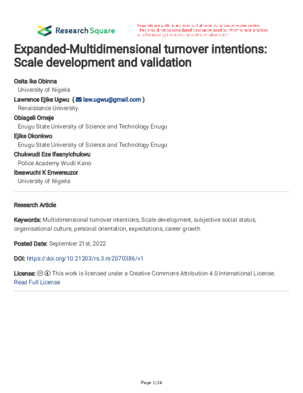 (PDF) Expanded-Multidimensional turnover intentions: Scale development and validation
