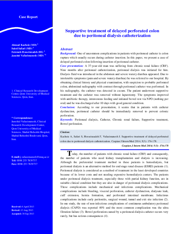 (PDF) Supportive treatment of delayed perforated colon due to peritoneal dialysis catheterization
