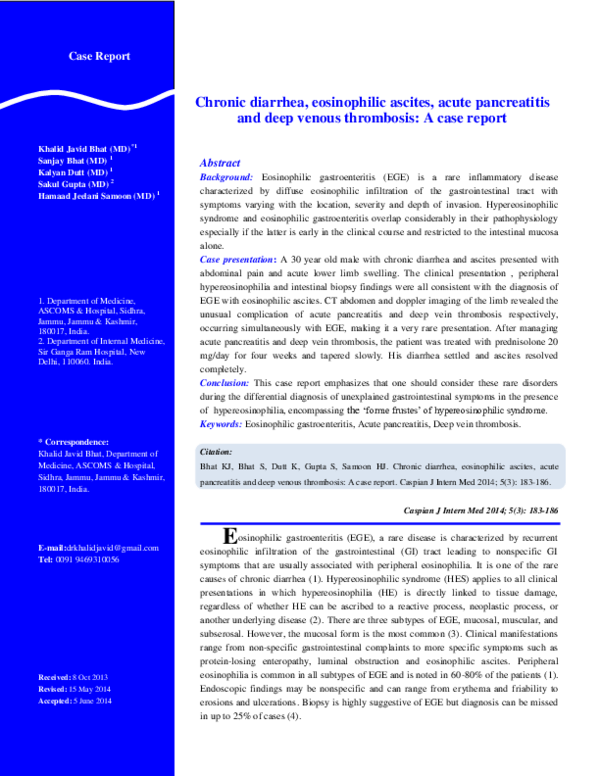(PDF) Chronic diarrhea, eosinophilic ascites, acute pancreatitis and ...