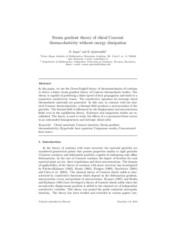 (PDF) Strain gradient theory of chiral Cosserat thermoelasticity ...