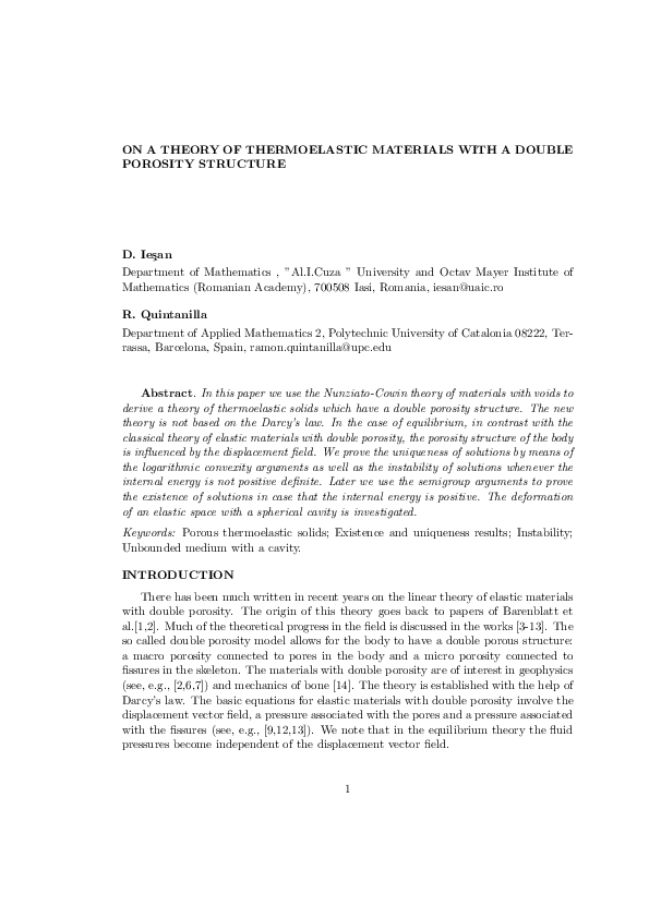 (PDF) On a Theory of Thermoelastic Materials with a Double Porosity ...