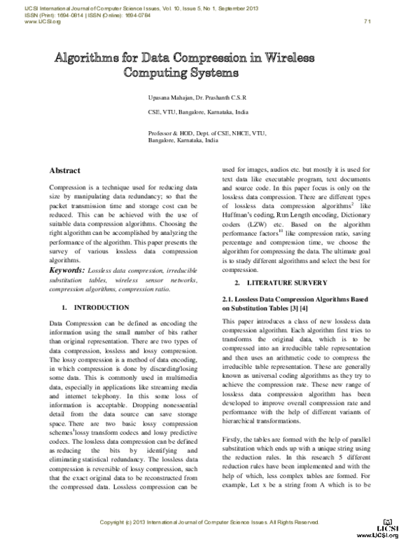 (PDF) Algorithms for Data Compression in Wireless Computing Systems