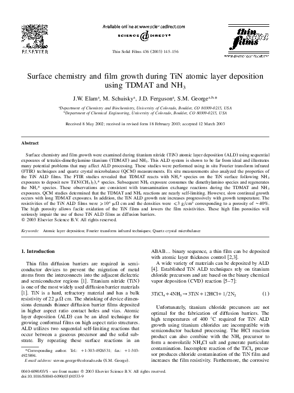 (PDF) Surface chemistry and film growth during TiN atomic layer ...