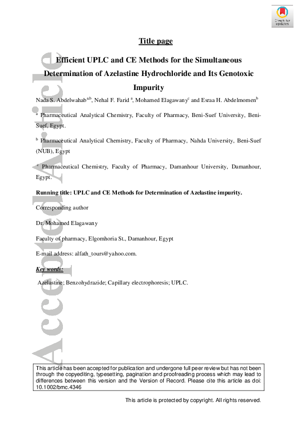 Pdf Efficient Uplc And Ce Methods For The Simultaneous Determination Of Azelastine
