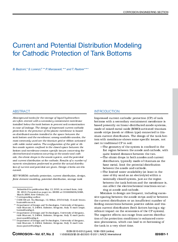 (PDF) Current and Potential Distribution Modeling for Cathodic ...