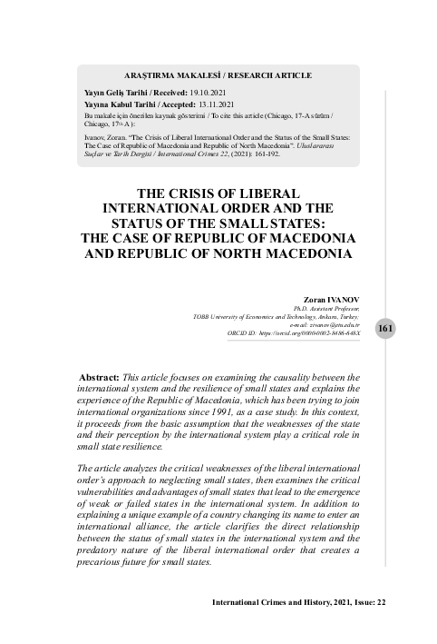 (PDF) The crisis of Liberal International Order and the Status of the ...