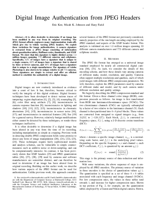 Pdf Digital Image Authentication From Jpeg Headers Eric Yew Kee