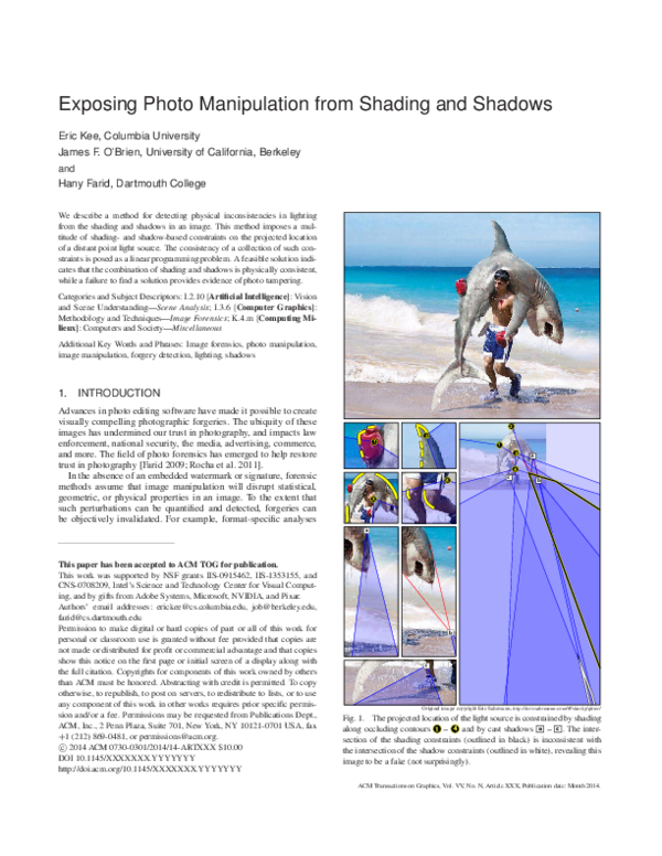 (PDF) Exposing Photo Manipulation from Shading and Shadows