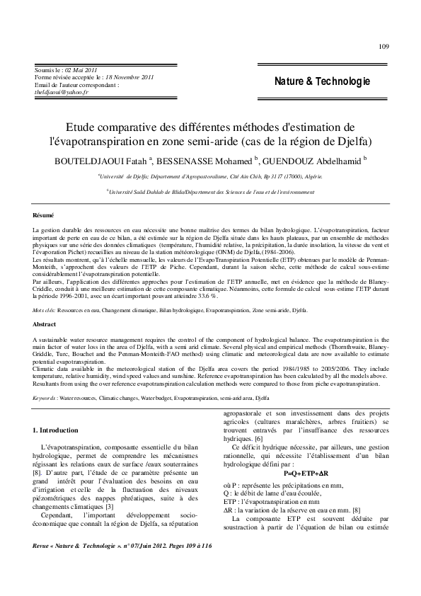 (PDF) Etude comparative des différentes méthodes d'estimation de l ...