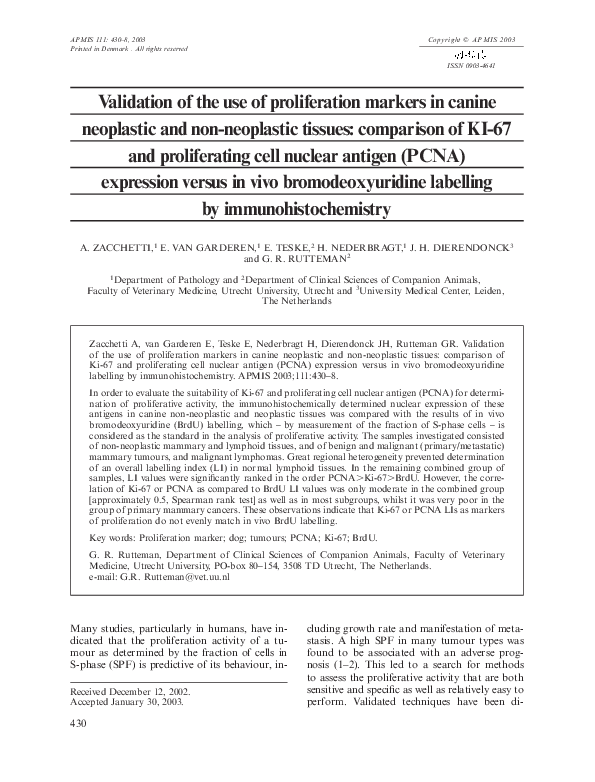 (PDF) Validation of the use of proliferation markers in canine ...