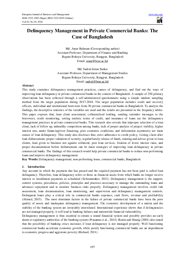 (PDF) Delinquency Management in Private Commercial Banks: The Case of ...
