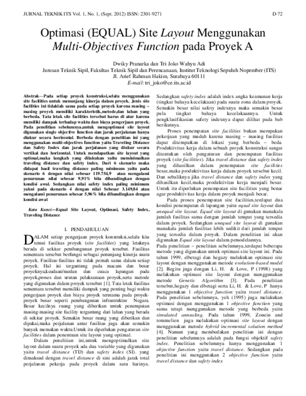 (PDF) Optimasi (Equal) Site Layout Menggunakan Multi-Objectives Function Pada Proyek A