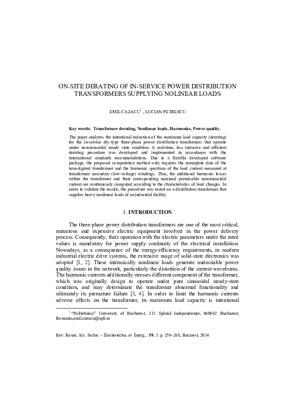 (PDF) Derating of power distribution transformers serving nonlinear ...