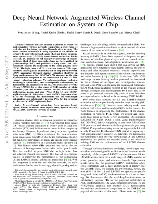 (PDF) Deep Neural Network Augmented Wireless Channel Estimation on System on Chip | Shakti Shrey ...