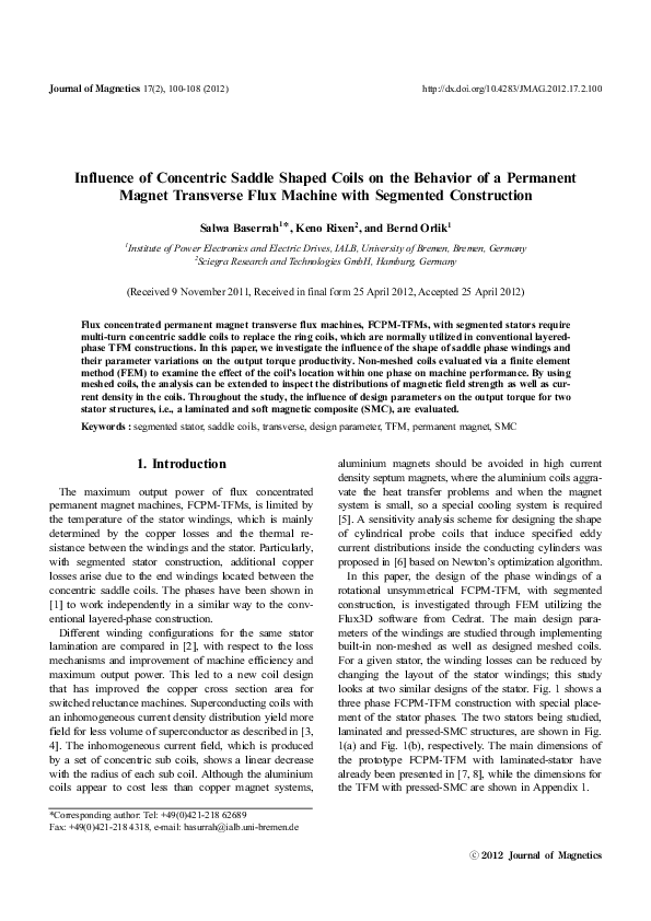 (PDF) Influence of Concentric Saddle Shaped Coils on the Behavior of a ...