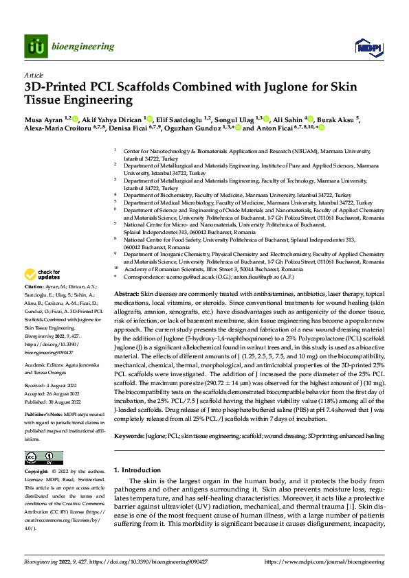 (PDF) 3D-Printed PCL Scaffolds Combined with Juglone for Skin Tissue Engineering