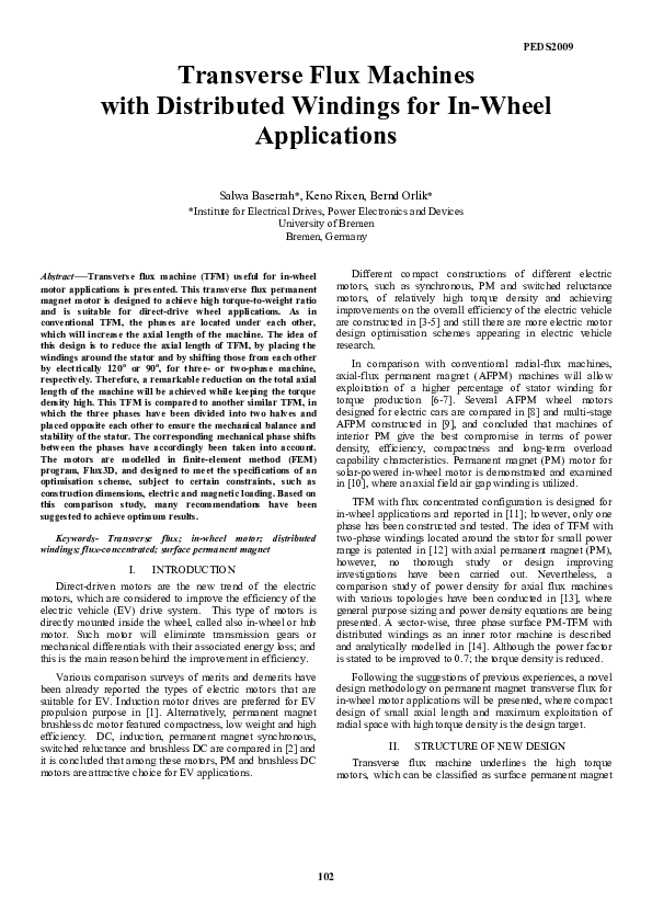 (PDF) Transverse flux machines with distributed windings for in-wheel ...