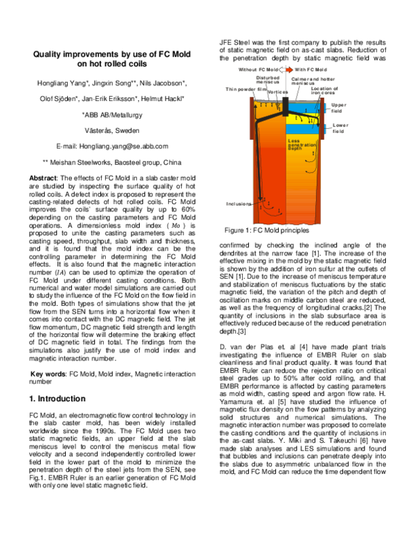(PDF) Quality improvements by use of FC Mold on hot rolled coils