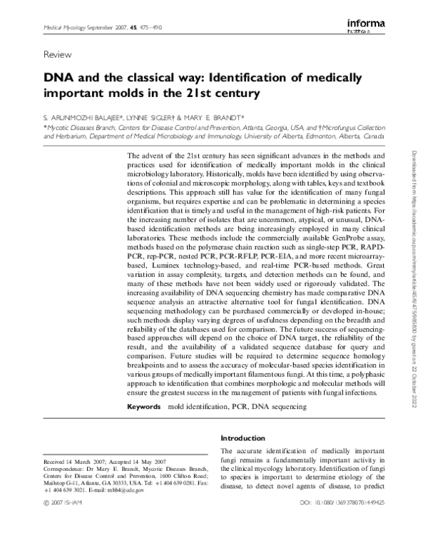 (PDF) DNA and the classical way: Identification of medically important ...