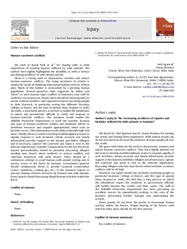 (PDF) Human–carnivore conflicts