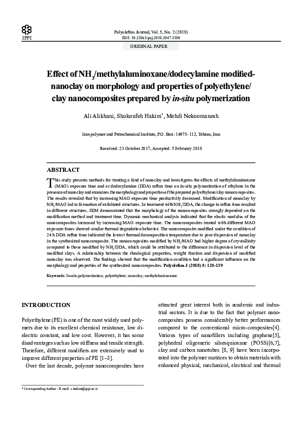(PDF) Effect of NH3/methylaluminoxane/dodecylamine modifiednanoclay on ...